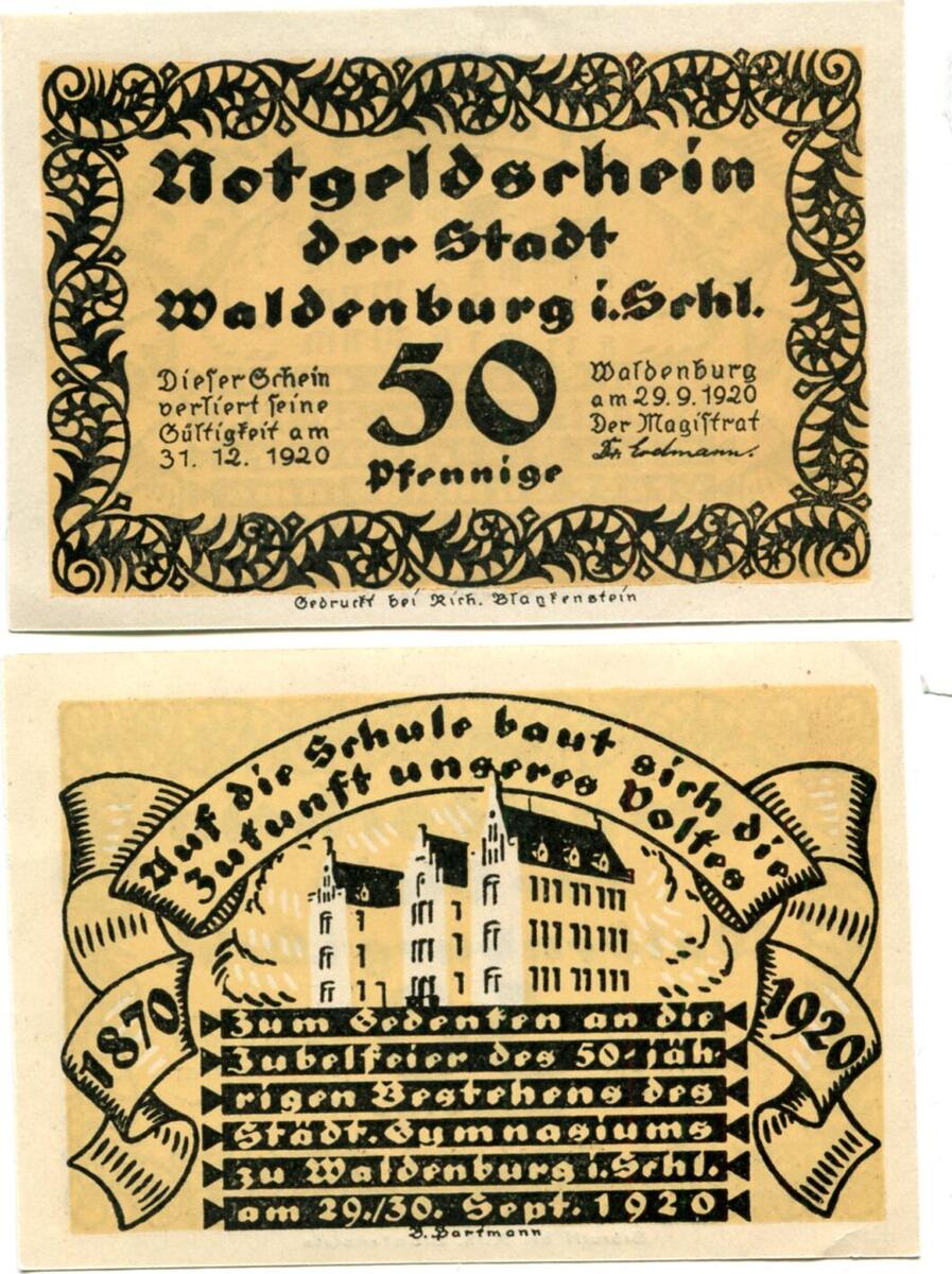 Schlesien 50 Pfg. 29.9.1920-31.12.1920 Waldenburg, I/I- | MA-Shops