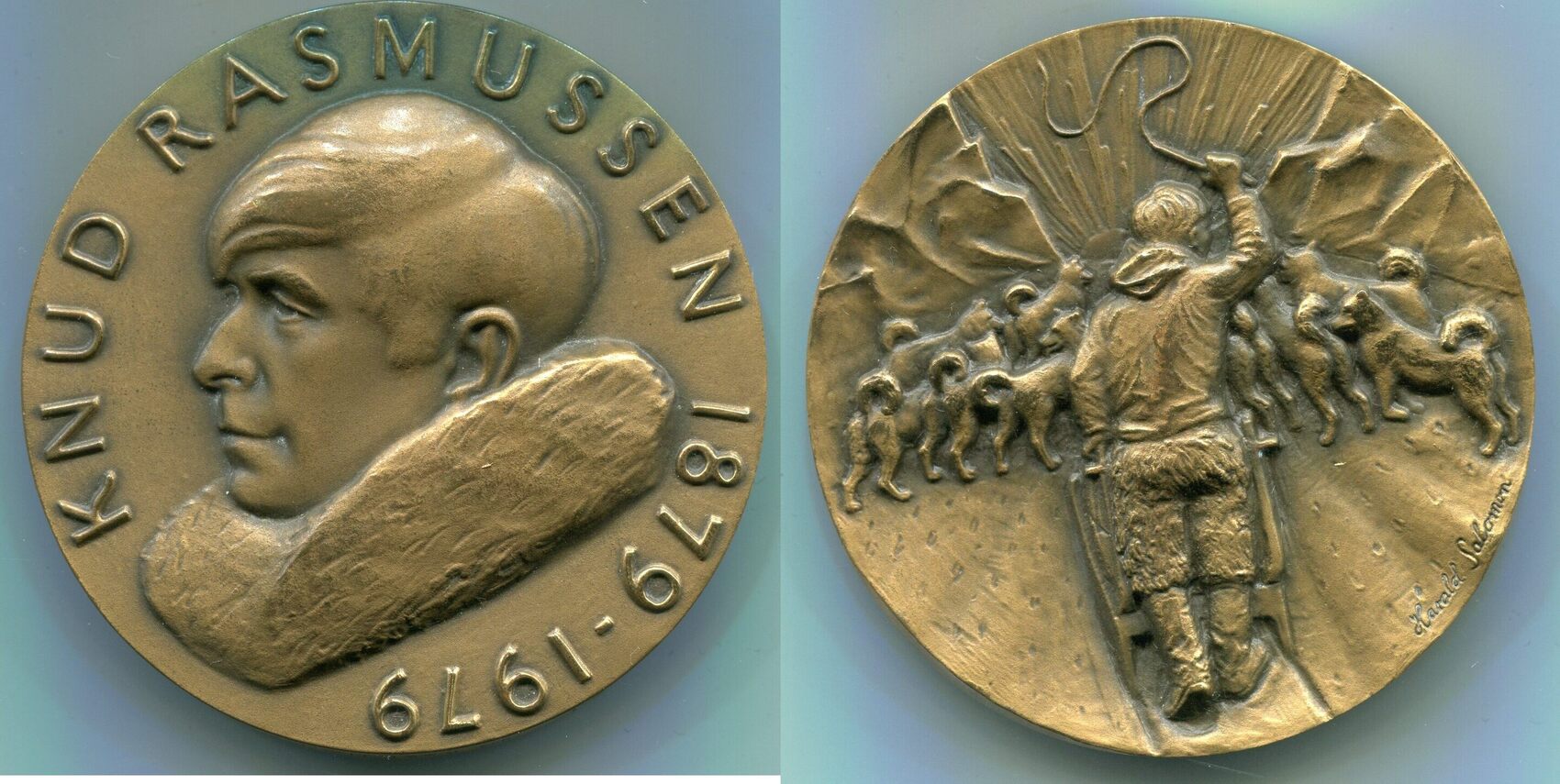 Dänemark Bronze Medaille 1979 ~ Knud Rasmussen mit Schlittenhunden von ...