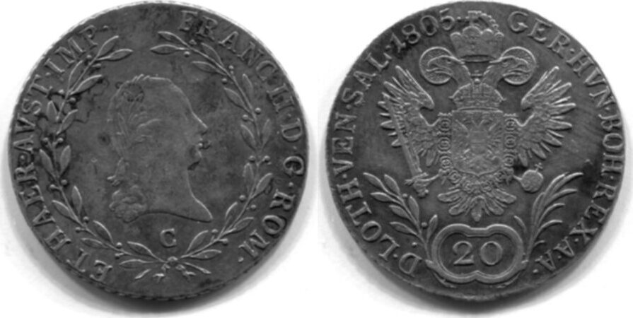 RDR/Österreich, 20 Kreuzer 1805C Franz II./I. 1792-1835, vz | MA-Shops