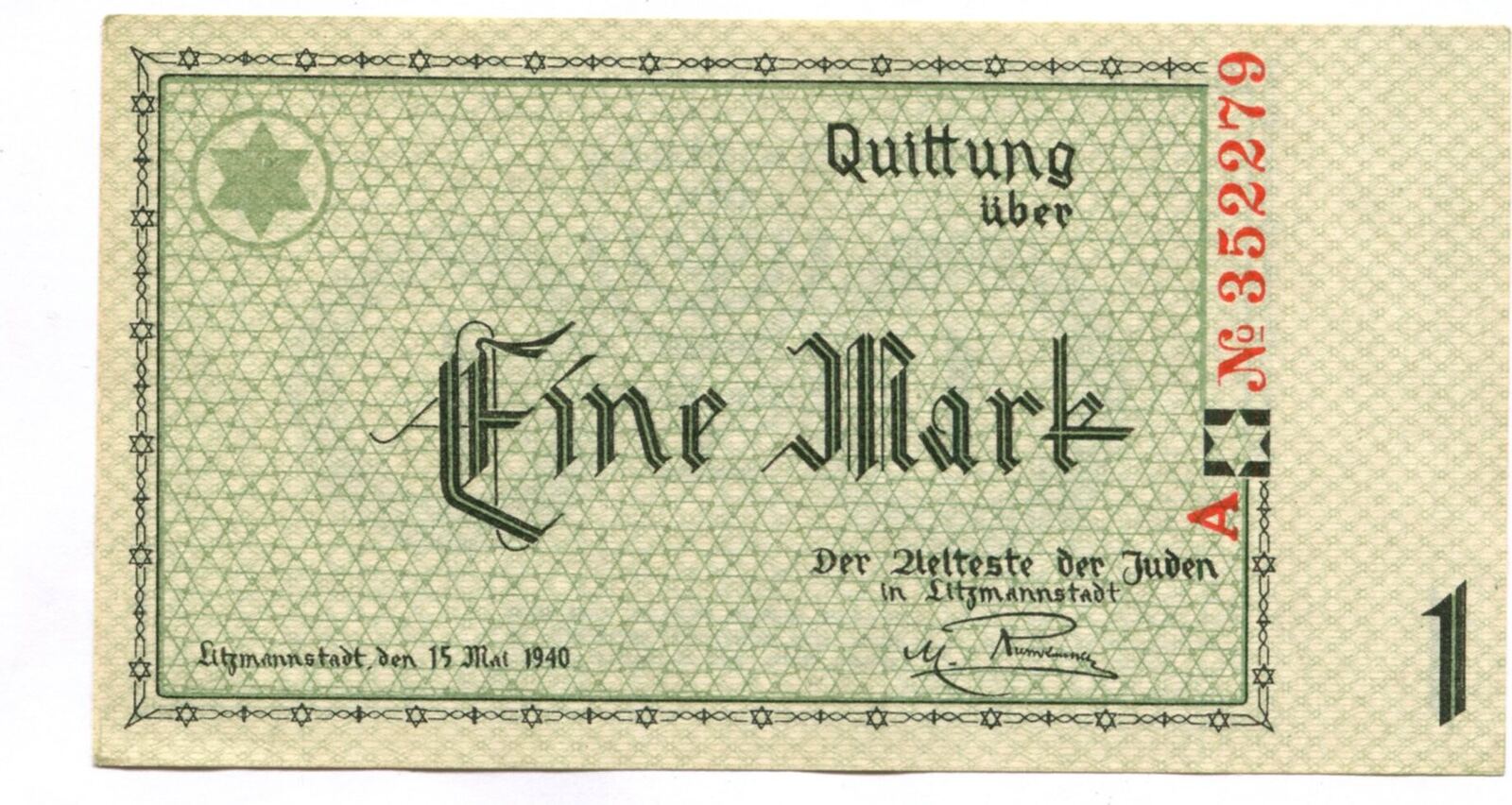 Litzmannstadt, 1 Mark 1940 Der älteste der Juden, unz | MA-Shops