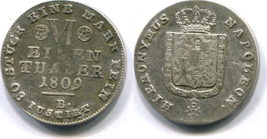 Westfalen 1/6 Taler 1809B Hieronymus Napoleon 1807-1813, ss | MA-Shops