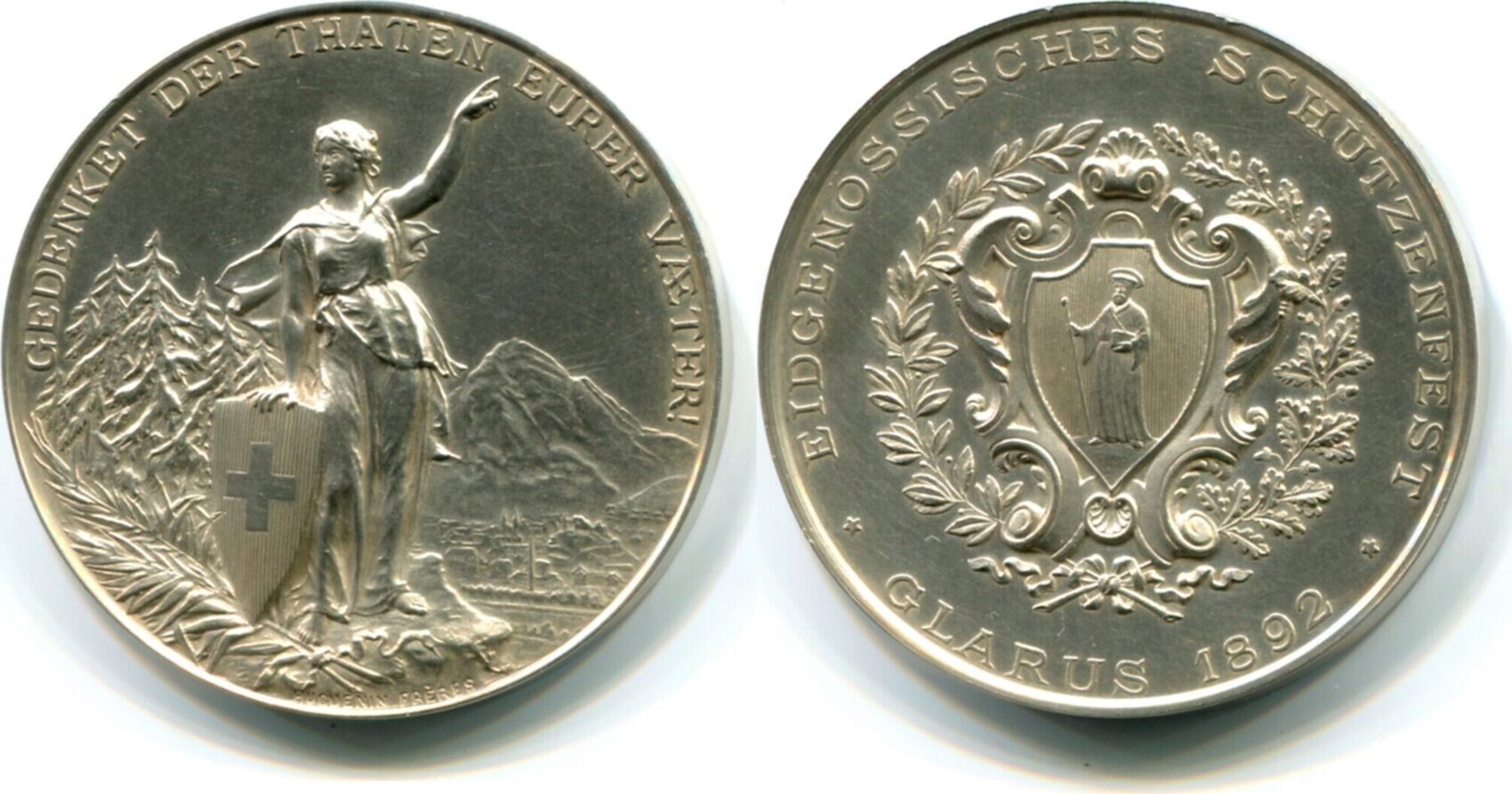 Schweiz, Ag. Medaille 1892 Eidgenössische Schützenfest in Glarus, vz/st ...
