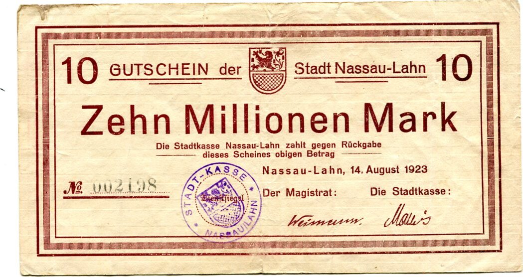 Hessen-Nassau 10 Mio. Mk. 14.8.1923 Nassau-Lahn, III | MA-Shops