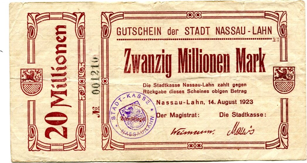 Hessen-Nassau 20 Mio. Mk. 14.8.1923 Nassau-Lahn, III- | MA-Shops