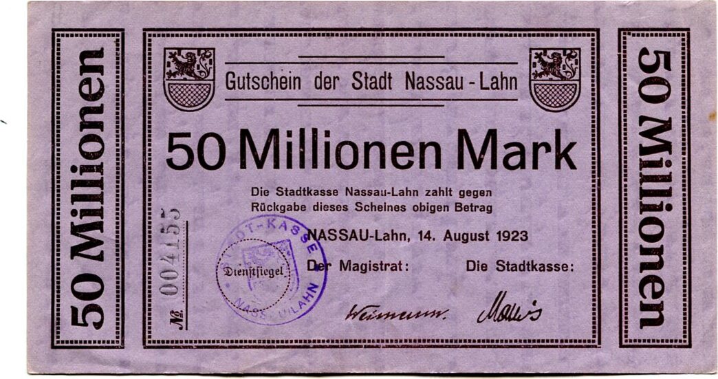 Hessen-Nassau 50 Mio. Mk. 14.8.1923 Nassau-Lahn, II | MA-Shops