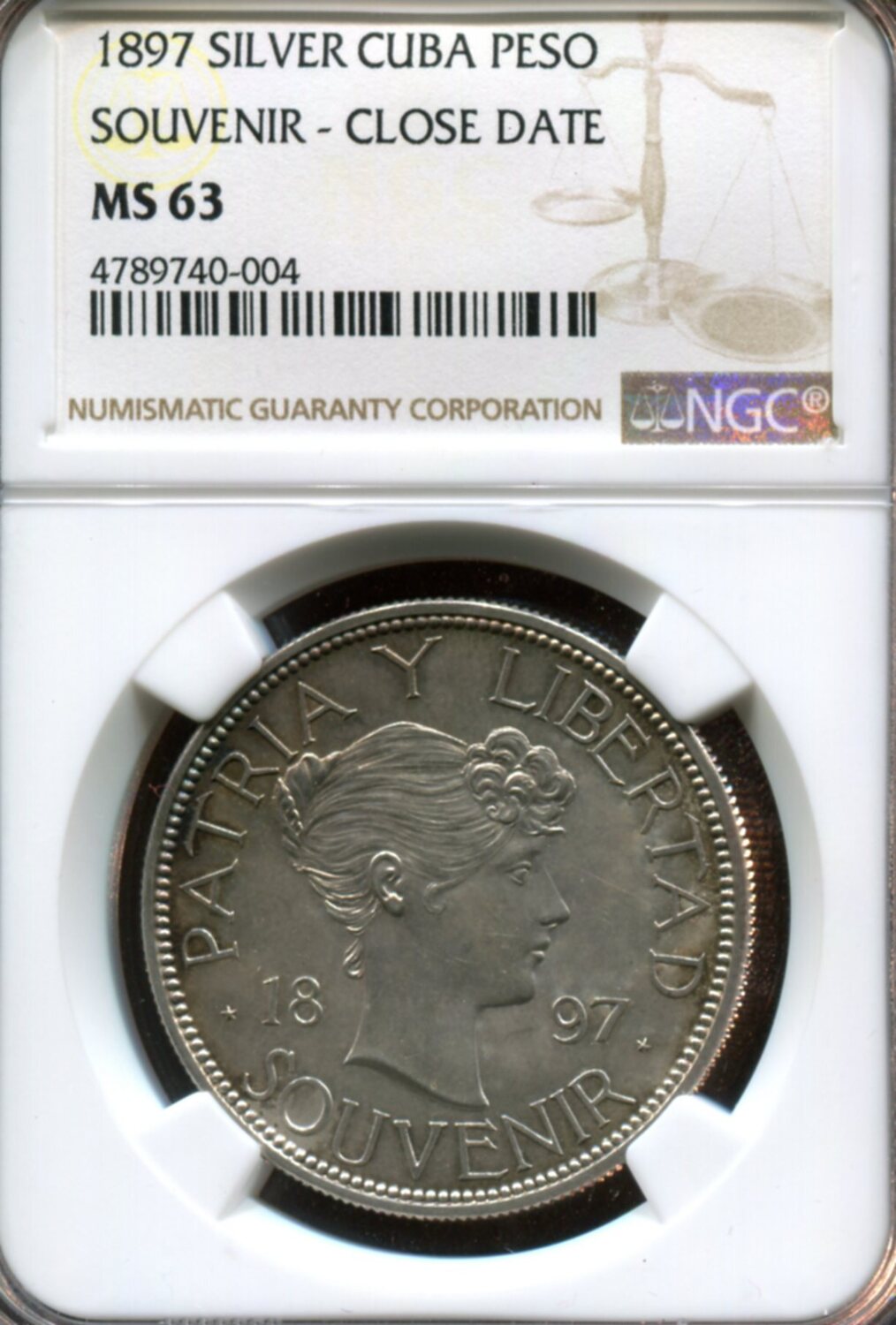 Kuba, 1897 Souvenier Peso, MS 63 | MA-Shops
