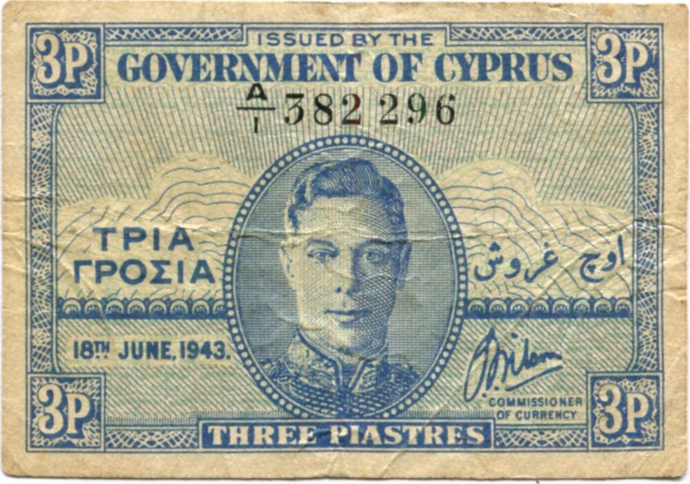 Zypern, 3 Piastres 1943 Goverment of Cyprus, III | MA-Shops