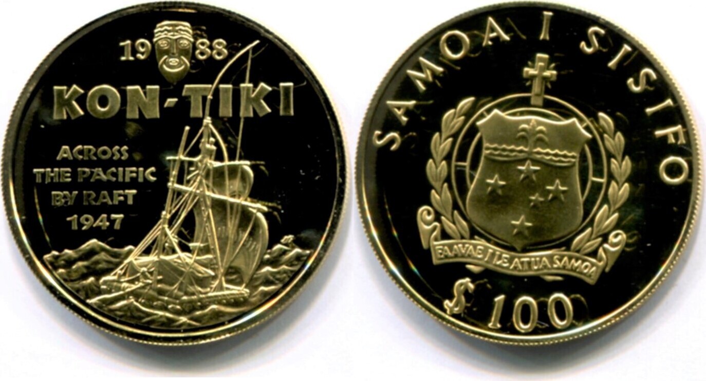 West Samoa, 100 Dollars 1988 Floß Kon-Tiki, PP | MA-Shops