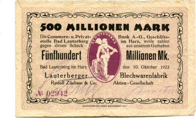 Niedersachsen 500 Mio. Mk. 10.10.1923 Lauterberg,Bad,i.Haarz, III | MA ...