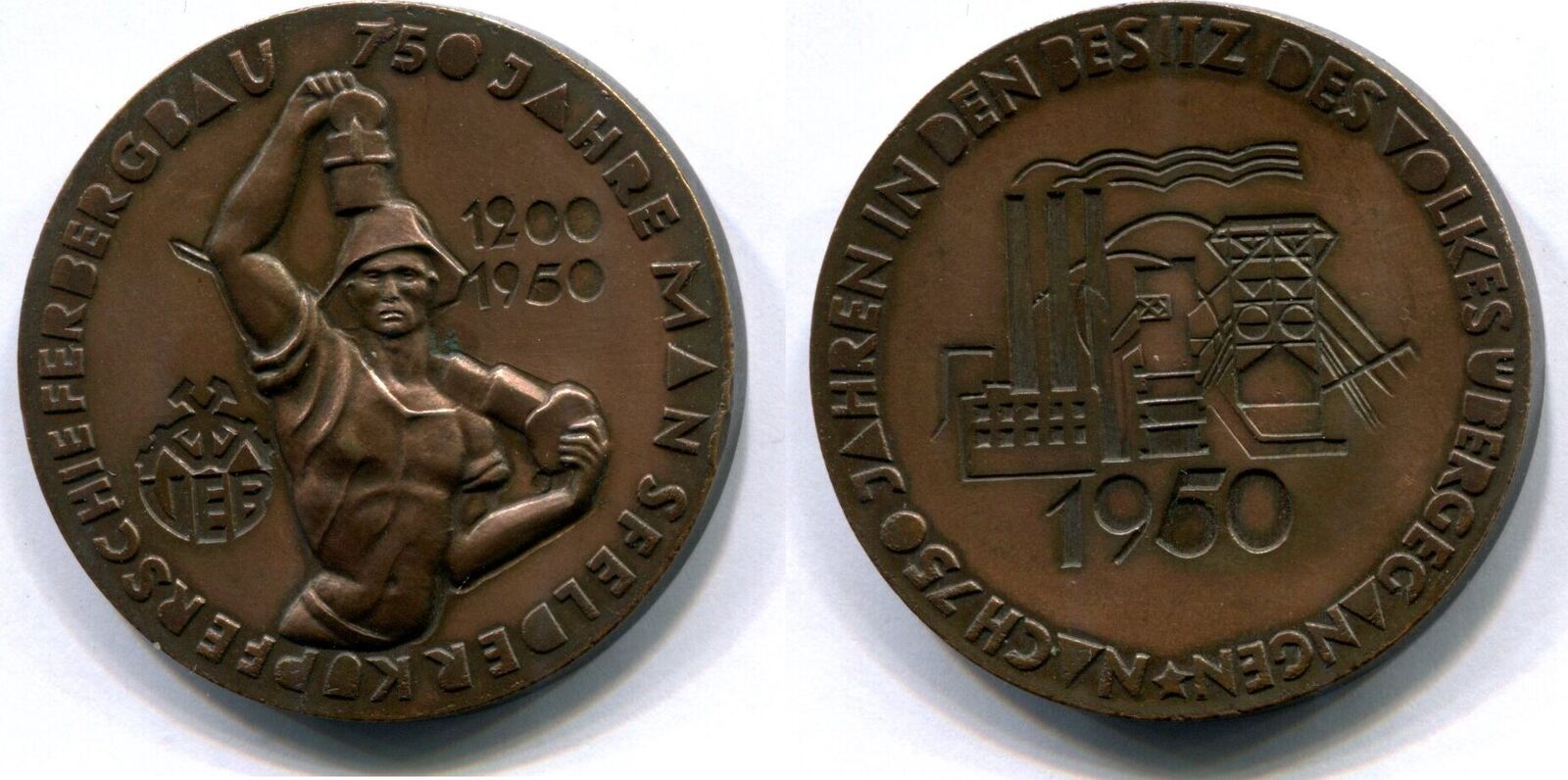 Mansfeld, Kupfer Medaille 1950 750 Jahre Mansfelder Bergbau, vz | MA-Shops