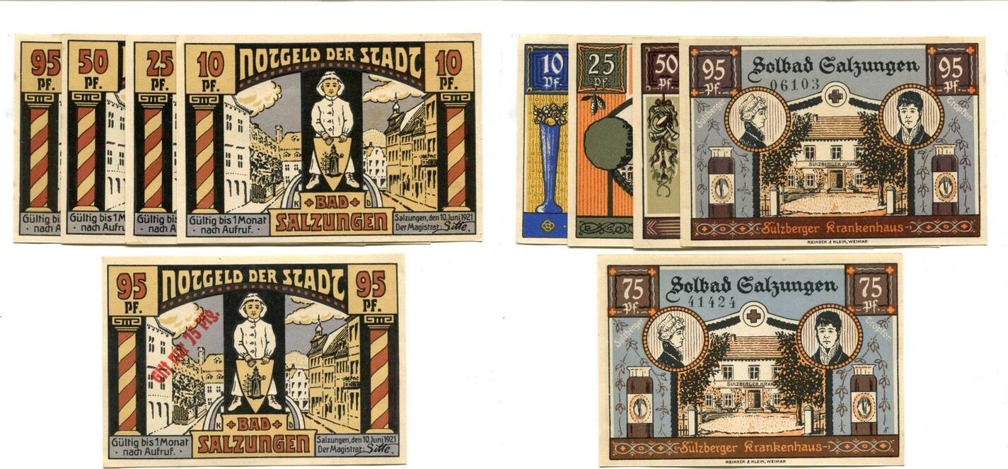 Thüringen 10 Pfg. 25 Pfg. 50 Pfg. 75 Mk. 90 Pfg. 10.6.1921 Salzungen ...