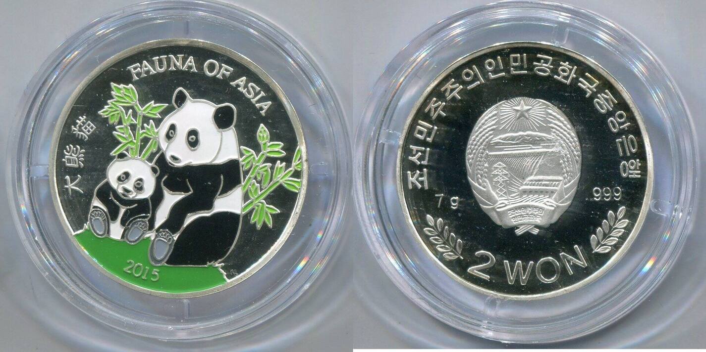Nord Korea 2 Won 2015 ~ Panda mit Baby ~ PP | MA-Shops
