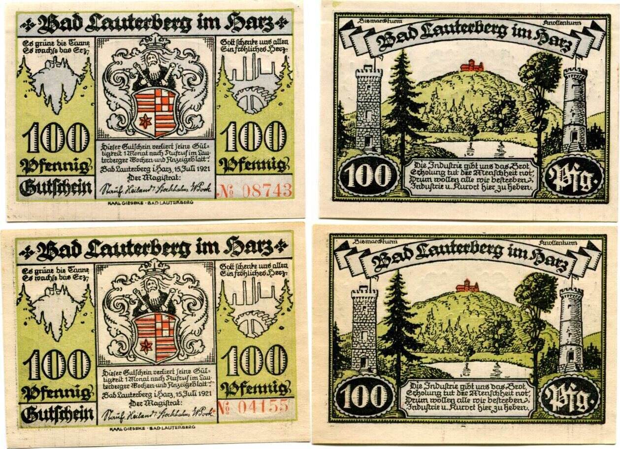 Niedersachsen 2x100 Pfg. 15.7.1921 Lauterberg,Bad,i.Haarz, I/I- | MA-Shops