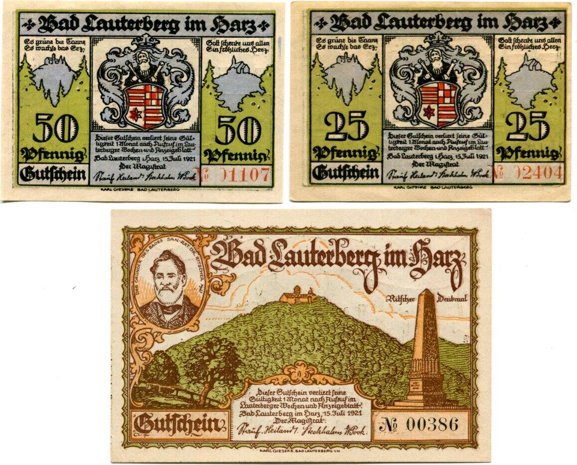 Niedersachsen 25 Pfg. 50 Pfg. 300 Pfg. 15.7.1921 Lauterberg,Bad,i.Haarz ...