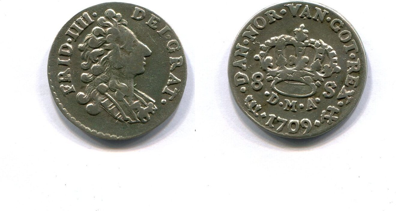 Norwegen, 8 Skilling 1709 Friedrich IV. 1699-1730, ss | MA-Shops