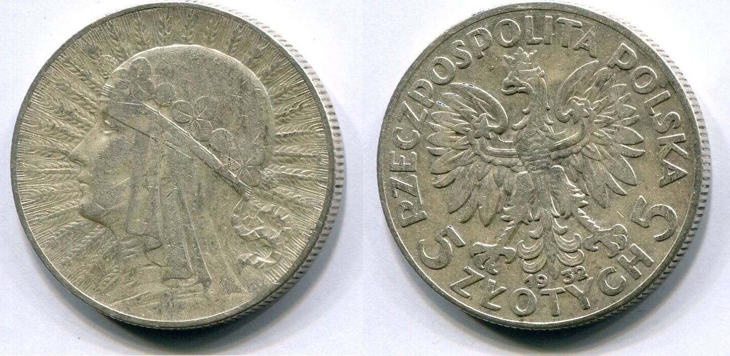 Polen 5 Zloty 1932 ~ Frauenkopf ~ ss | MA-Shops