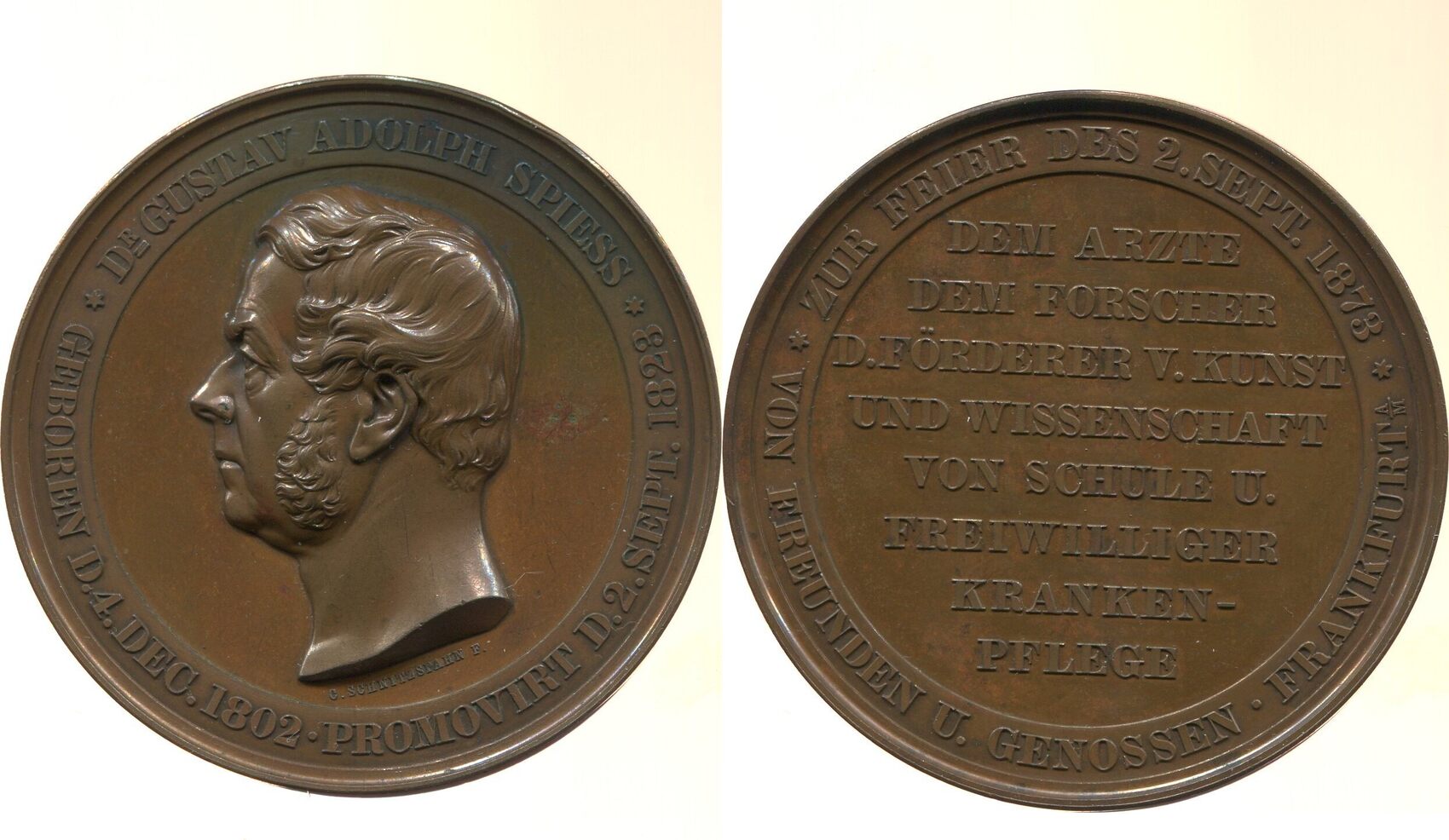 Medicina in Nummis, Br-.Medaille 1873 Gustav Adolf Spiess- 50 Jähriges ...