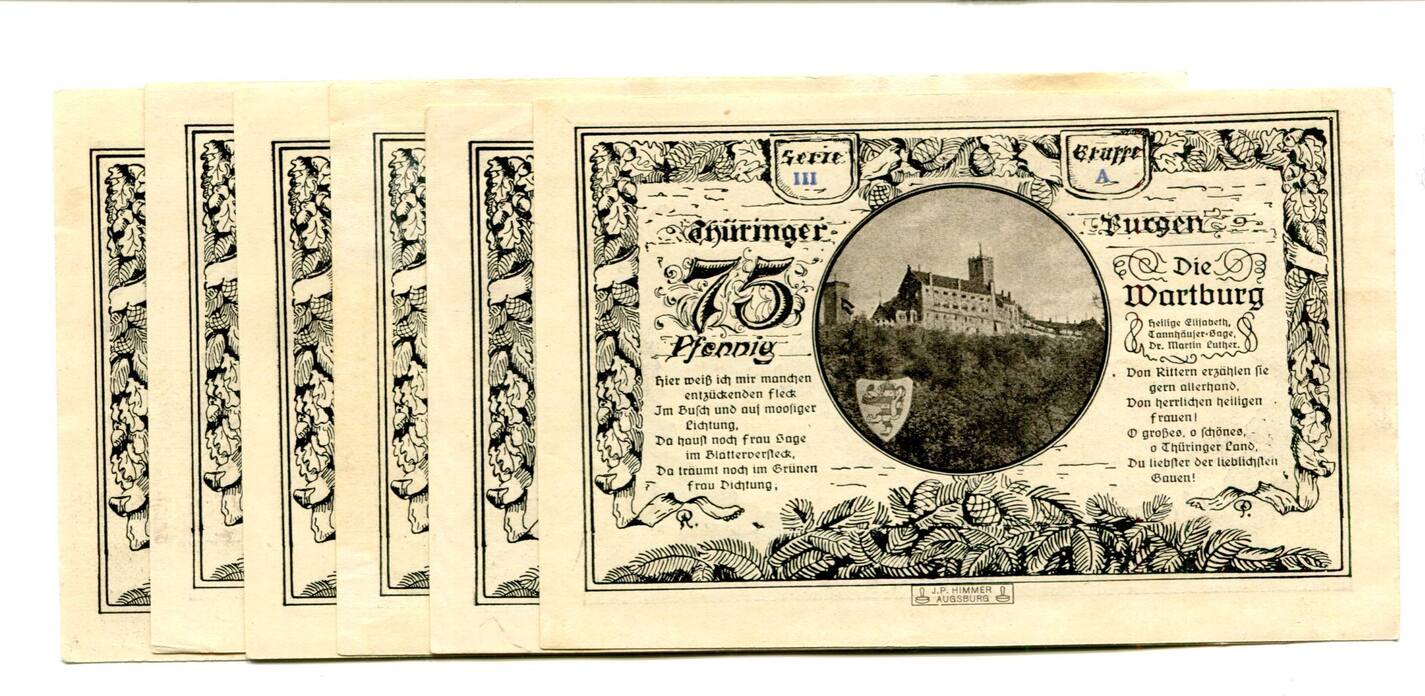 Thüringen 6x75 Pfg. 15.6.1921-31.12.1921 Kahla, I/I- | MA-Shops