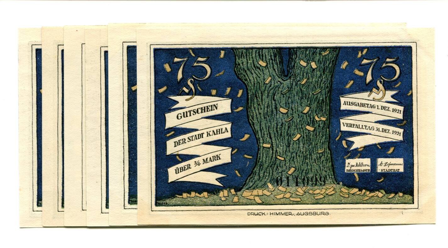 Thüringen 6x75 Pfg. 20.12.1921-31.12.1921 Kahla, I/I- | MA-Shops