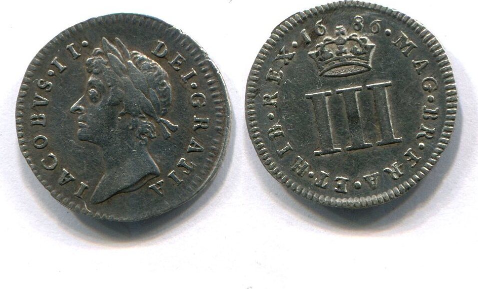 Großbritannien, 3 Pence 1686 Jacob II. 1685-1688, ss/vz | MA-Shops