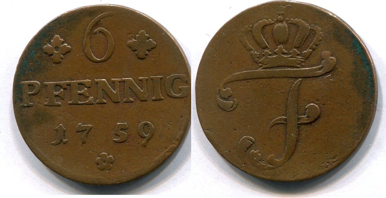Mecklenburg-Schwerin, 6 Pfennig 1759 Friedrich 1756-1785, ss | MA-Shops