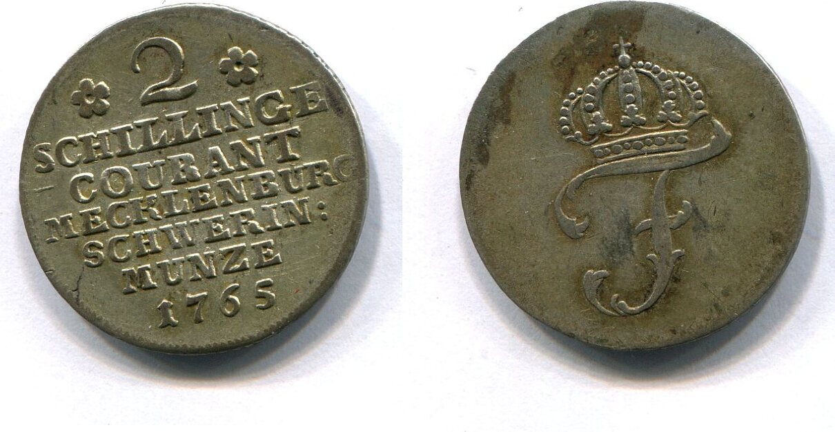Mecklenburg-Schwerin, 2 Schilling 1765 Friedrich 1756-1785, ss | MA-Shops