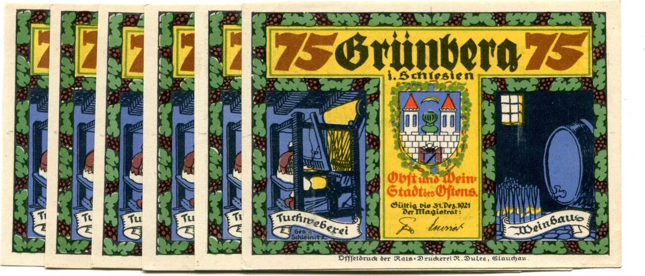 Schlesien 6x75 Pfg. o.D.-31.12.1921 Grünberg, I/I- | MA-Shops