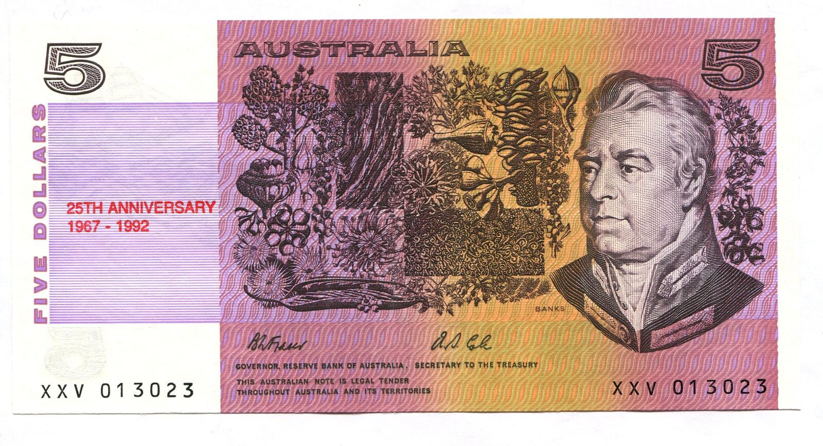 Australien, 10 Dollars 1992 25 Jahre 5 Dollar Banknote Varoline ...