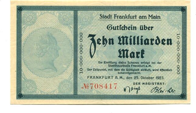 Hessen-Nassau 10 Md. Mark 25.10.1923 Frankfurt a.M., unz | MA-Shops