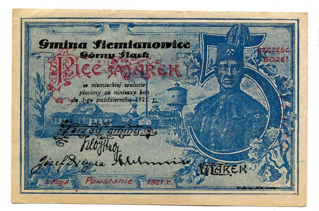 pol.Oberschlesien 5 Mark 3.5.1921-1.10.1921 Siemianowitz, I- | MA-Shops