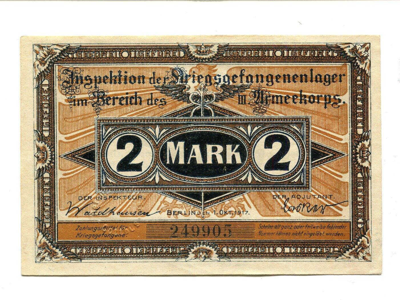 Brandenburg 2 Mark 1.10.1917 Cottbus, I/I- | MA-Shops