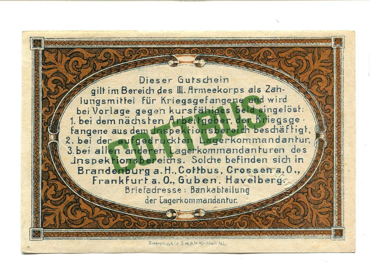 Brandenburg 2 Mark 1.10.1917 Cottbus, I/I- | MA-Shops