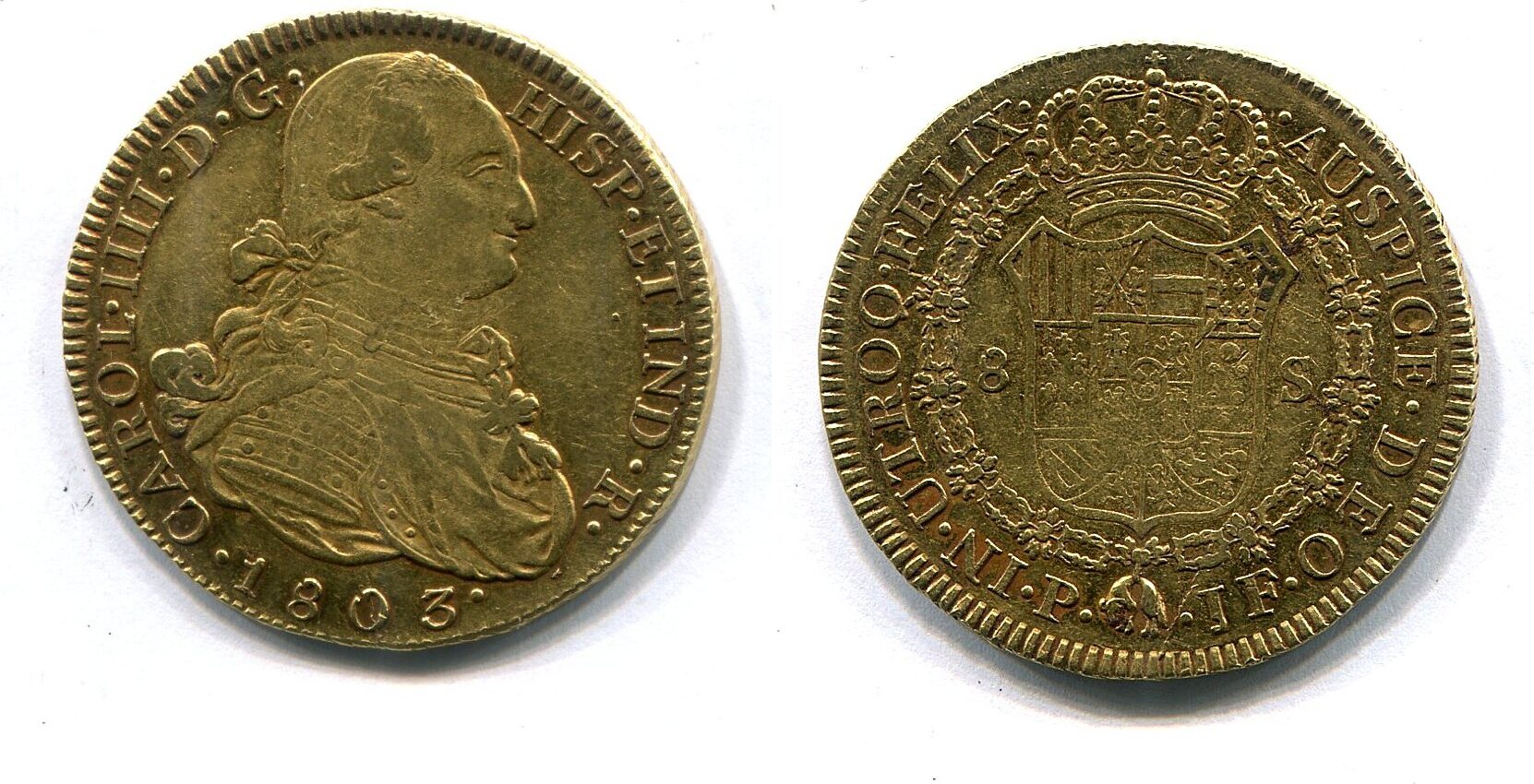 Kolumbien, 8 Escudos 1803P-JF CHarles IV. 1788-1808, ss+ | MA-Shops