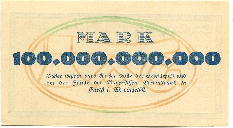 Bayern 100 Md. Mark 28.10.1923 Furth i.W.,Metallwarenfabrik Gg.Hackl A ...
