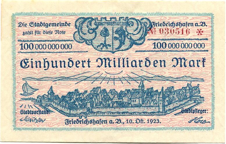 Württemberg 100 Md. Mark 10.10.1923 Friedrichshafen a.B., unz | MA-Shops