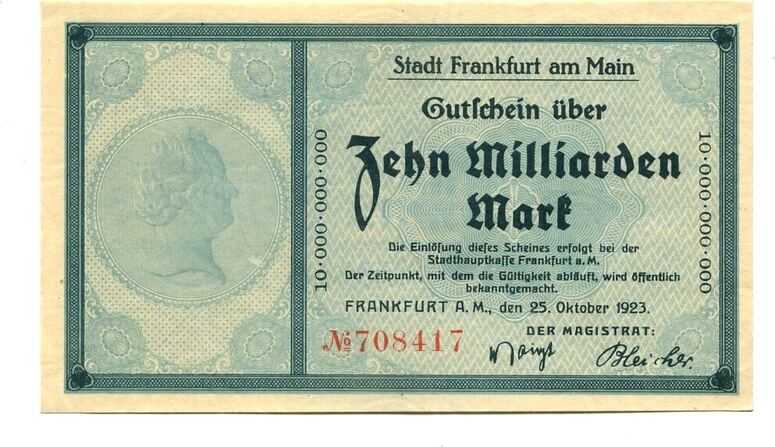 Hessen-Nassau 10 Md. Mark 25.10.1923 Frankfurt a.M., unz | MA-Shops