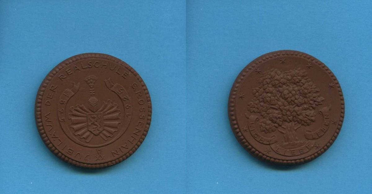 Grossenhain Sachsen Porzellan Medaille 1925 Gold Dekor