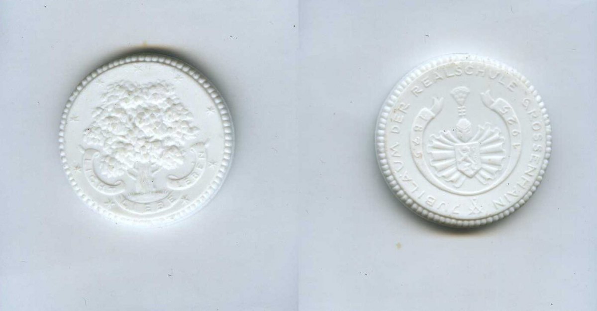 Grossenhain Sachsen Porzellan Medaille 1925 Gold Dekor