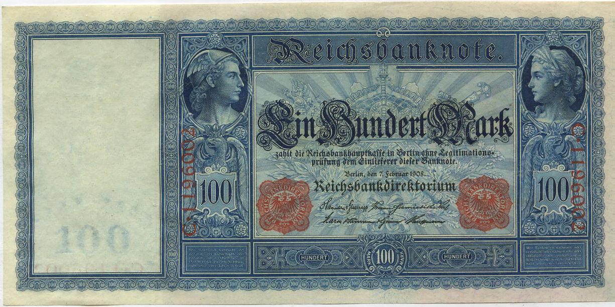 Deutsches Reich / Reichsbank 100 Mark 1908 ~ Reichsbanknote des Reichsbankdirektorium Berlin ...