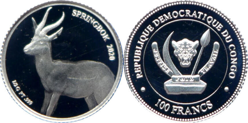 Kongo 100 CD-Francs 2020 Smaltest Platinum Classics -The Springbok ...