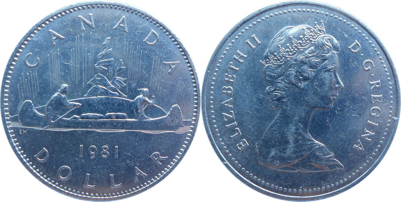 Kanada 1 Dollar 1981 Royal Canadian Mint - Kanu ss, Kratzer, angelaufen ...