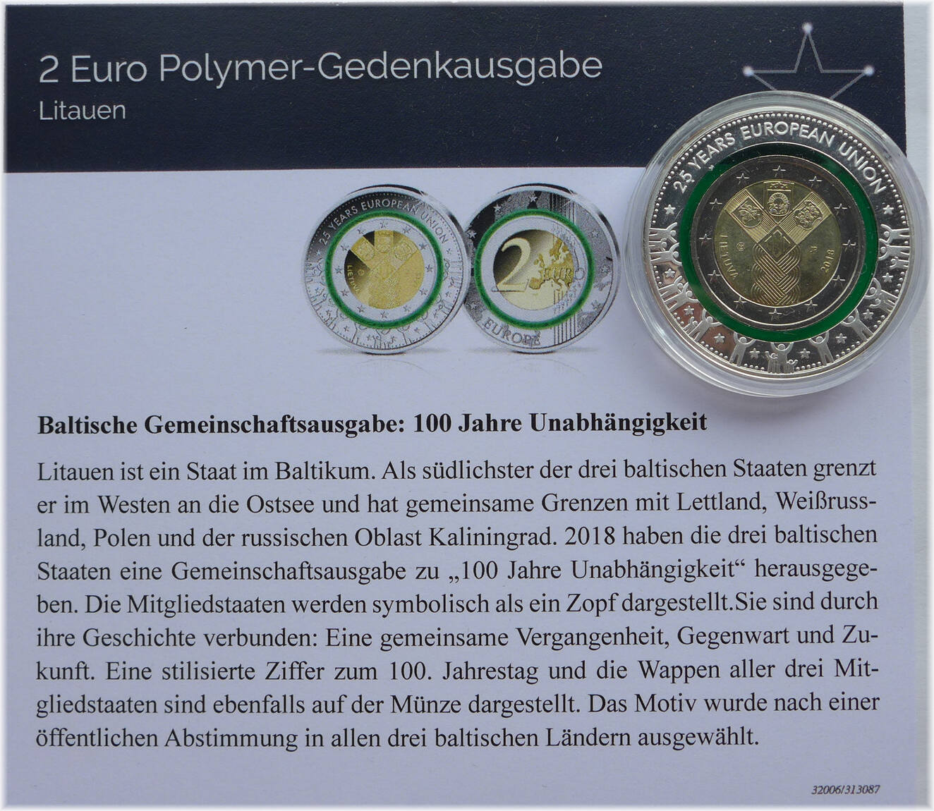 Litauen 2 Euro 2018 Polymer-Gedenkausgabe - 100 Jahre Unabhängigkeit st ...