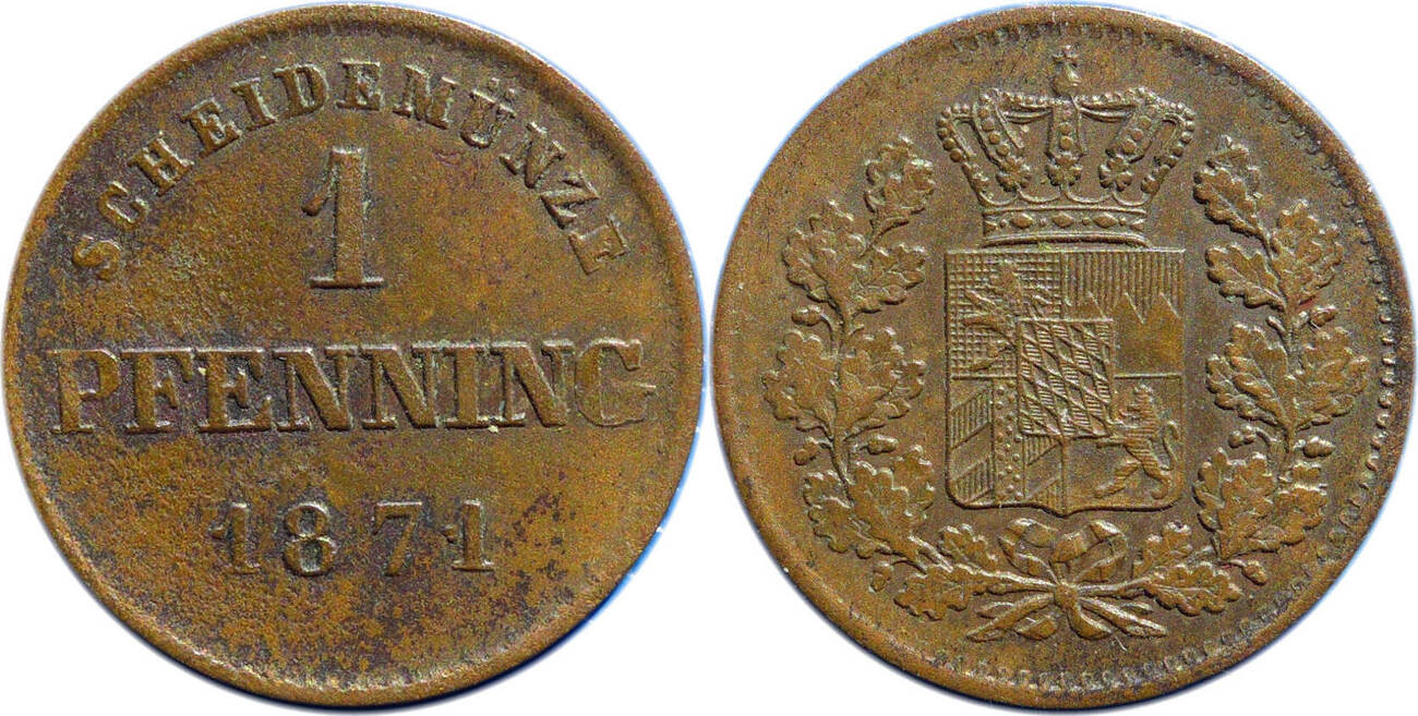 Bayern 1 Pfenning 1871 Scheidemünze ss | MA-Shops