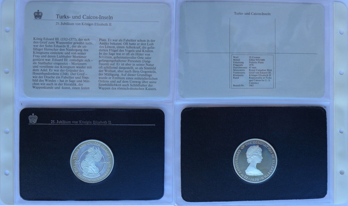 Turks- und Caicos-Inseln 25 Crowns 1978 25. Jubiläum von Königin ...