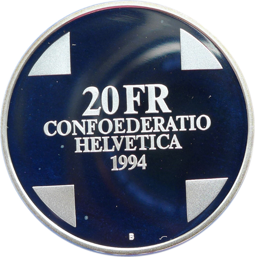 Schweiz 20 Franken 1994 B Teufelsbrücke PP, leicht andelaufen, kl. Milchflecken | MA-Shops