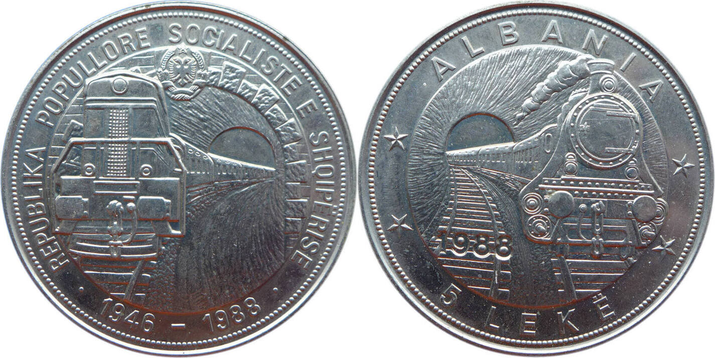 5 Leke 1988 40 Jahre Eisenbahn in Albanien ss-vz, fleckig angelaufen ...