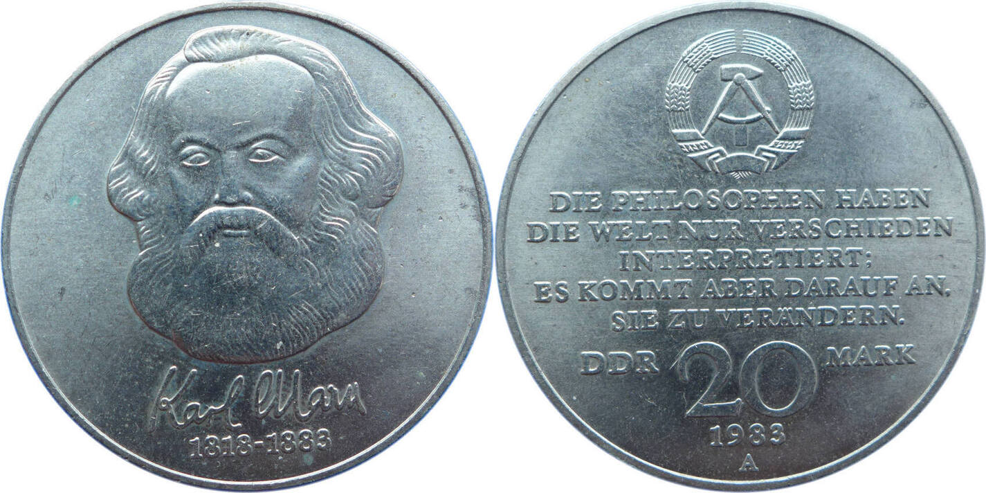 DDR 20 Mark 1983 A 100. Todestag von Karl Marx (1818-1883) vz, RS ...