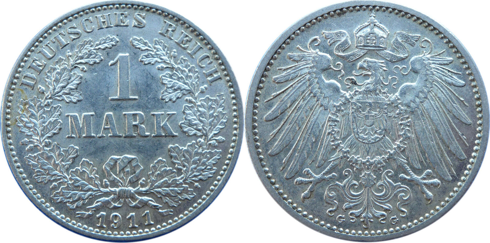 Deutsches Reich 1 Mark 1911 G Großer Adler ss-vz, angelaufen, kl ...