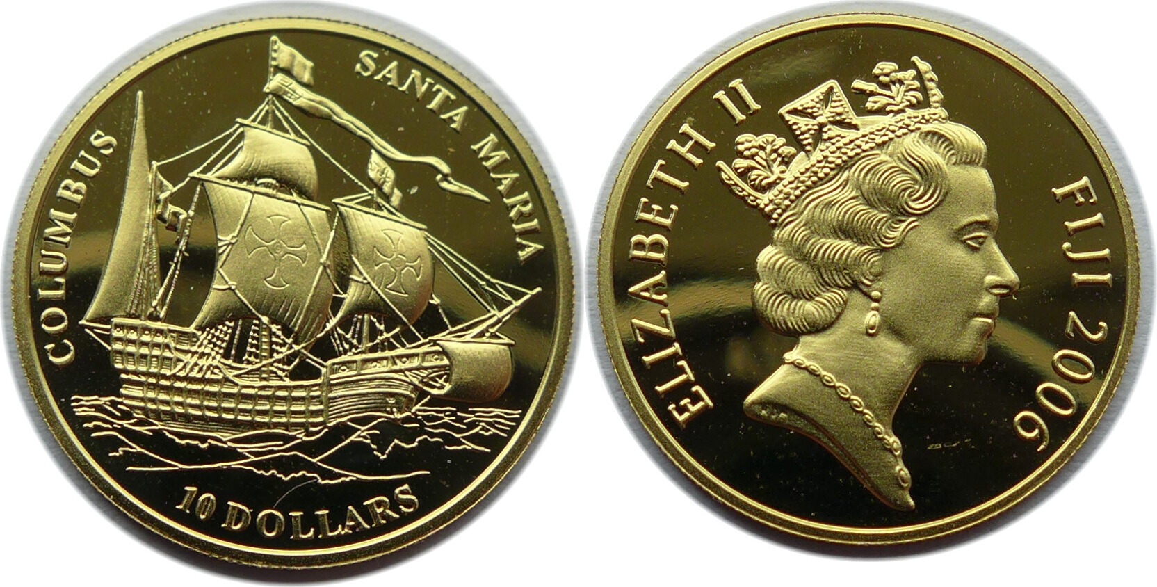 Fiji 10 Dollar 2006 Schiff Santa Maria - Columbus - 1/25 Oz Gold PP ...