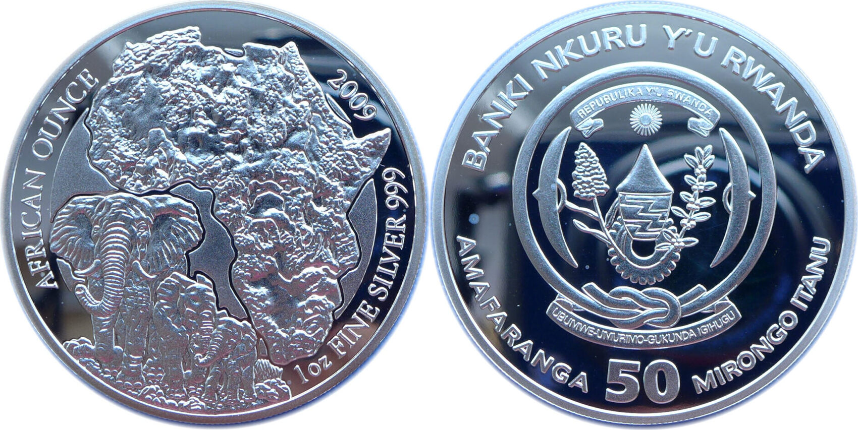 Ruanda 50 Francs / Amafaranga 2009 Afrikanische Silberunze - Elefanten ...